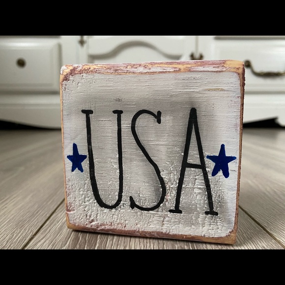 Holiday | Rustic Farmhouse Block With Usa On It | Poshmark